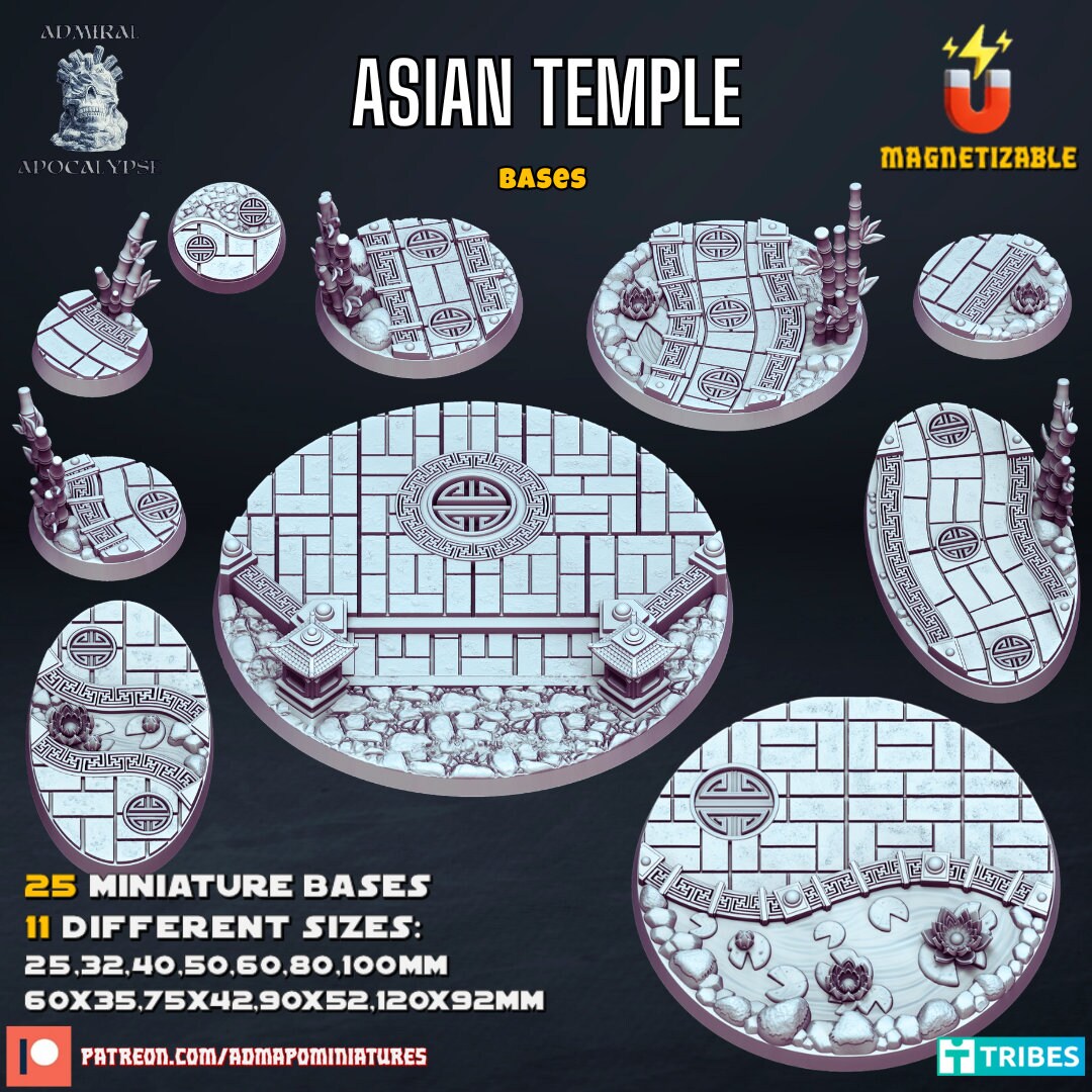 Asian Temple Bases / Magnet Ready Bases / 25mm, 32mm, 40mm, 50mm, 60mm ...