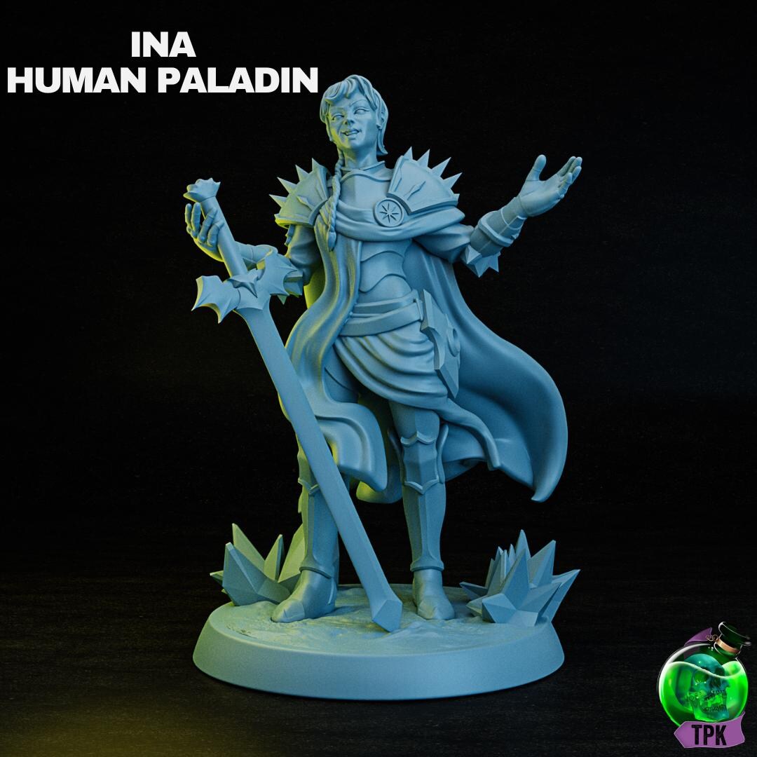 Ina, Human Paladin / Female Armored Knight With Greatsword / 32mm Scale ...