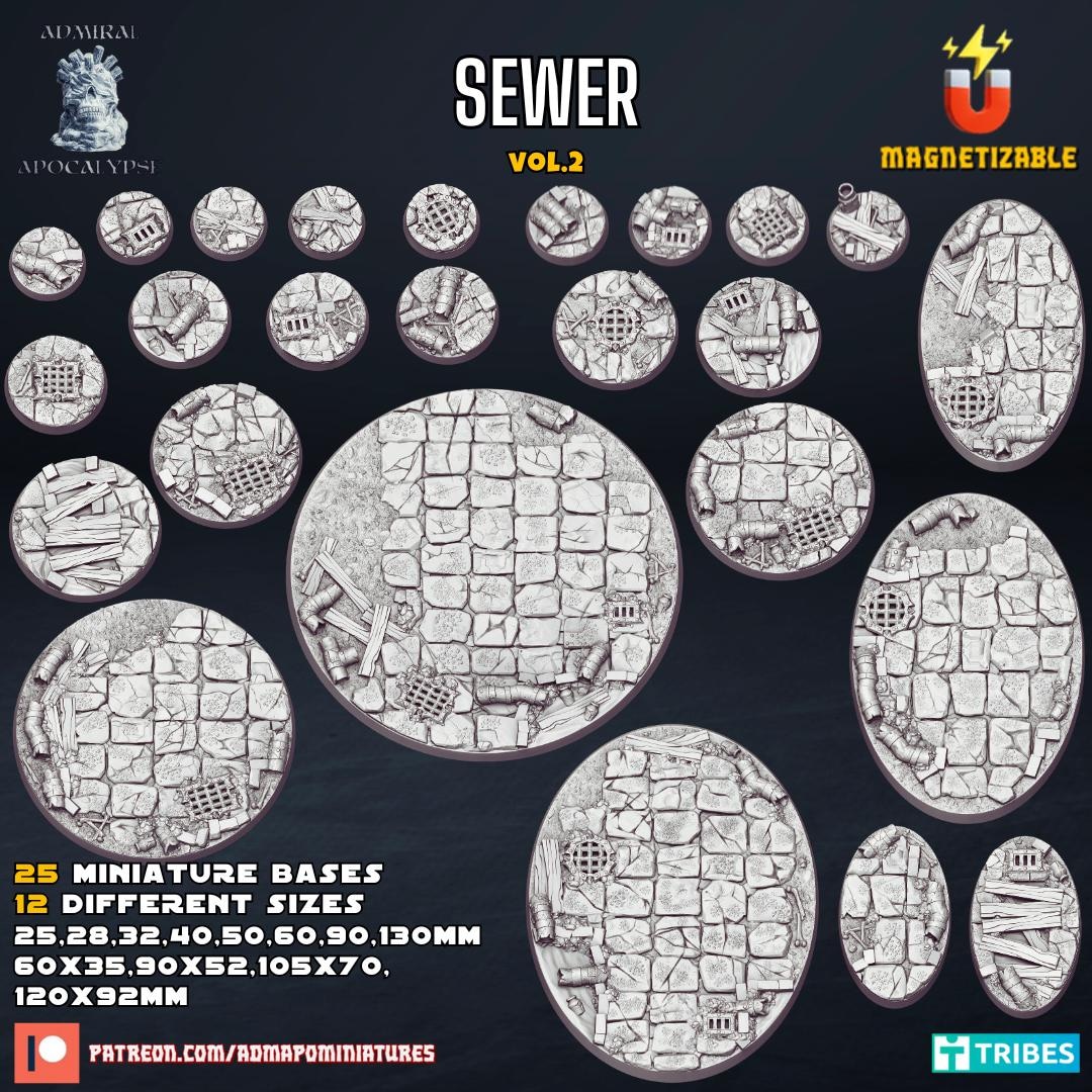 Sewer Bases V2 / Magnet Ready / 25mm, 28mm, 32mm, 40mm, 50mm, 60mm ...