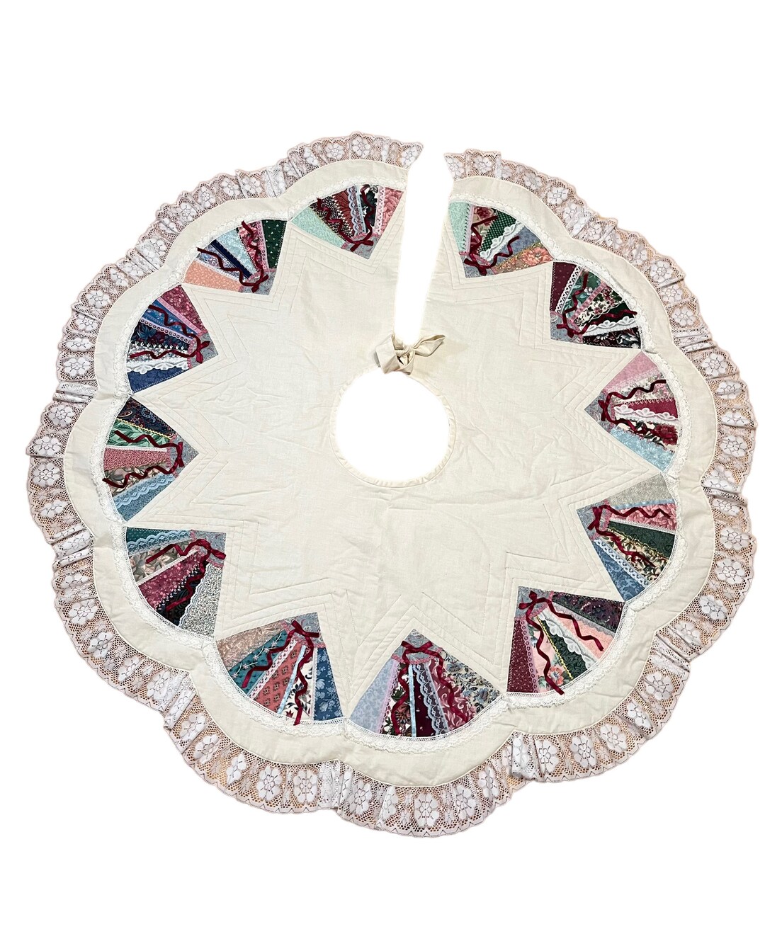 Vintage Handmade Quilted Victorian Fan Christmas Tree Skirt - Etsy