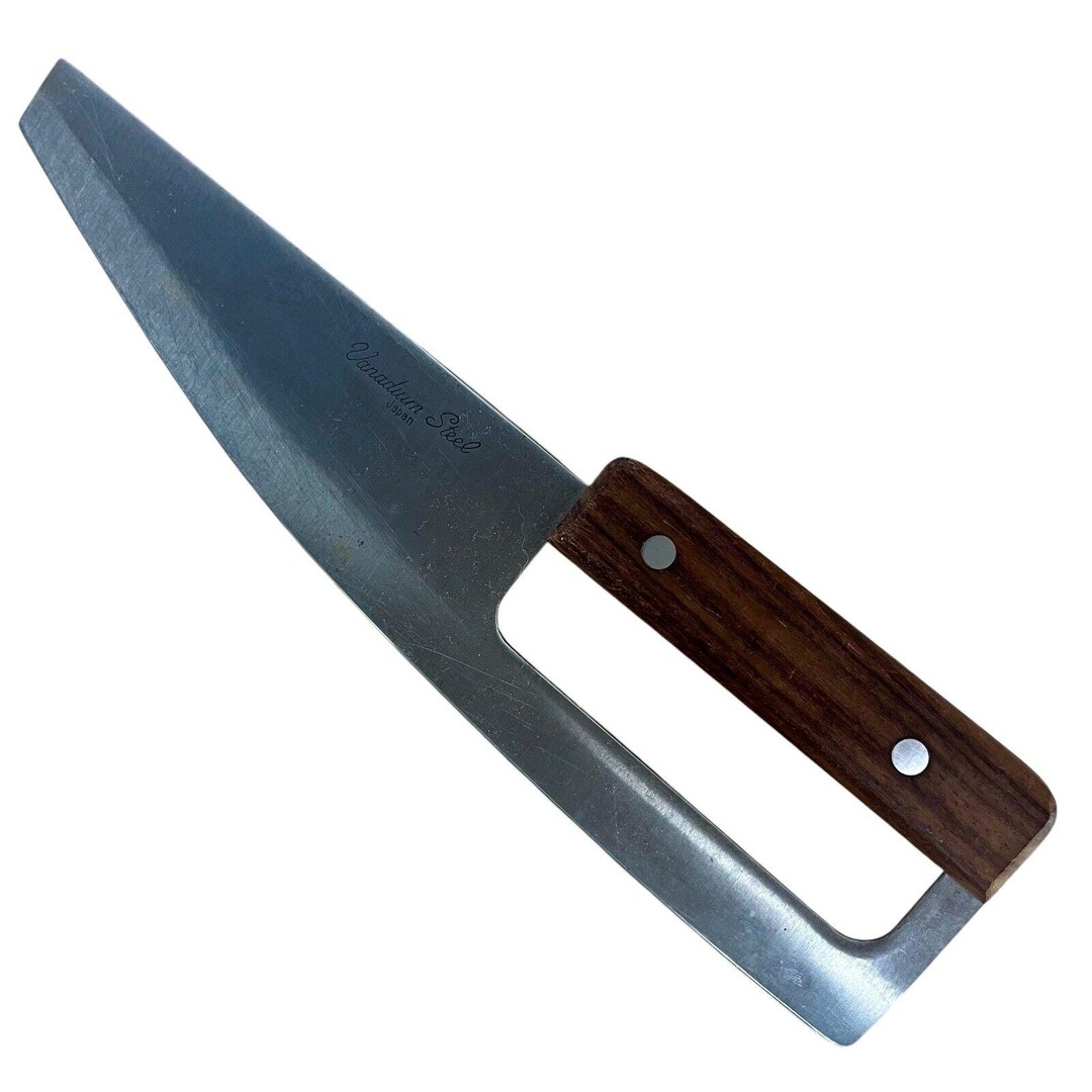 Vintage Stainless Japanese Vanadium Open Wood Handle Cleaver Rocker ...