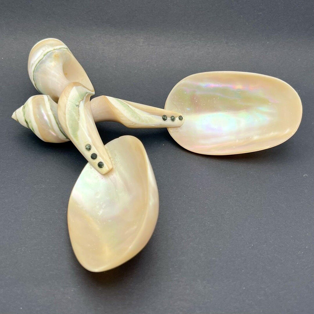 Vintage Set 2 Seashell Mother of Pearl Serving Caviar Spoons 6.5 ...