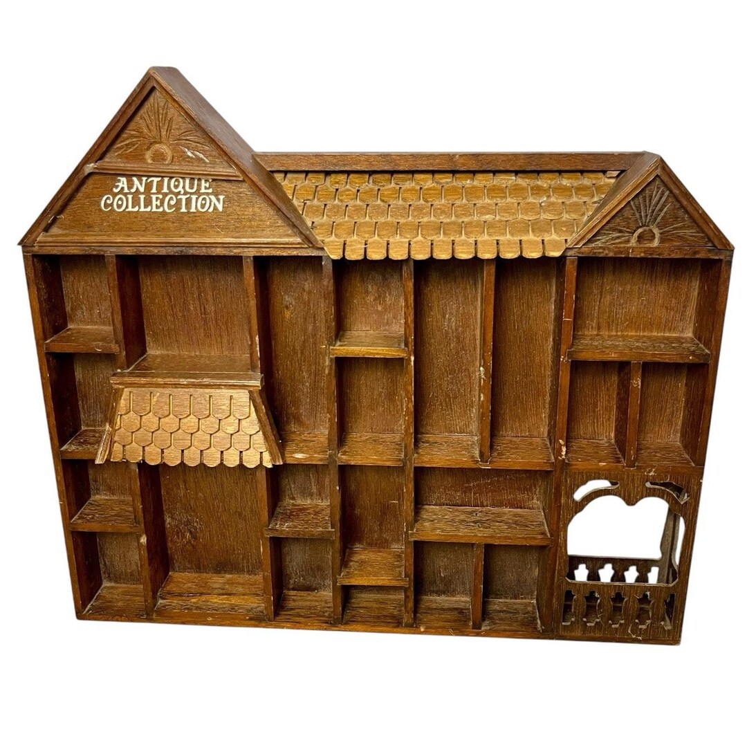 Vtg Enesco Wooden House Wall Display Shadow Box Miniatures Antique ...
