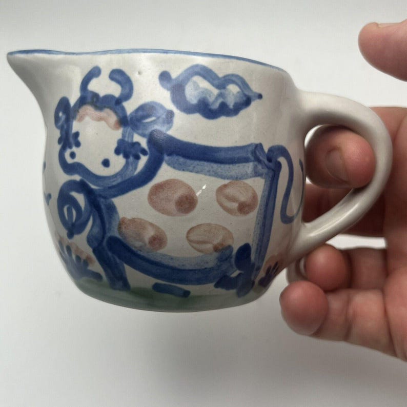 M A Hadley Pottery Cow Creamer Pitcher 2.5 Tall Stoneware Hand Painted ...
