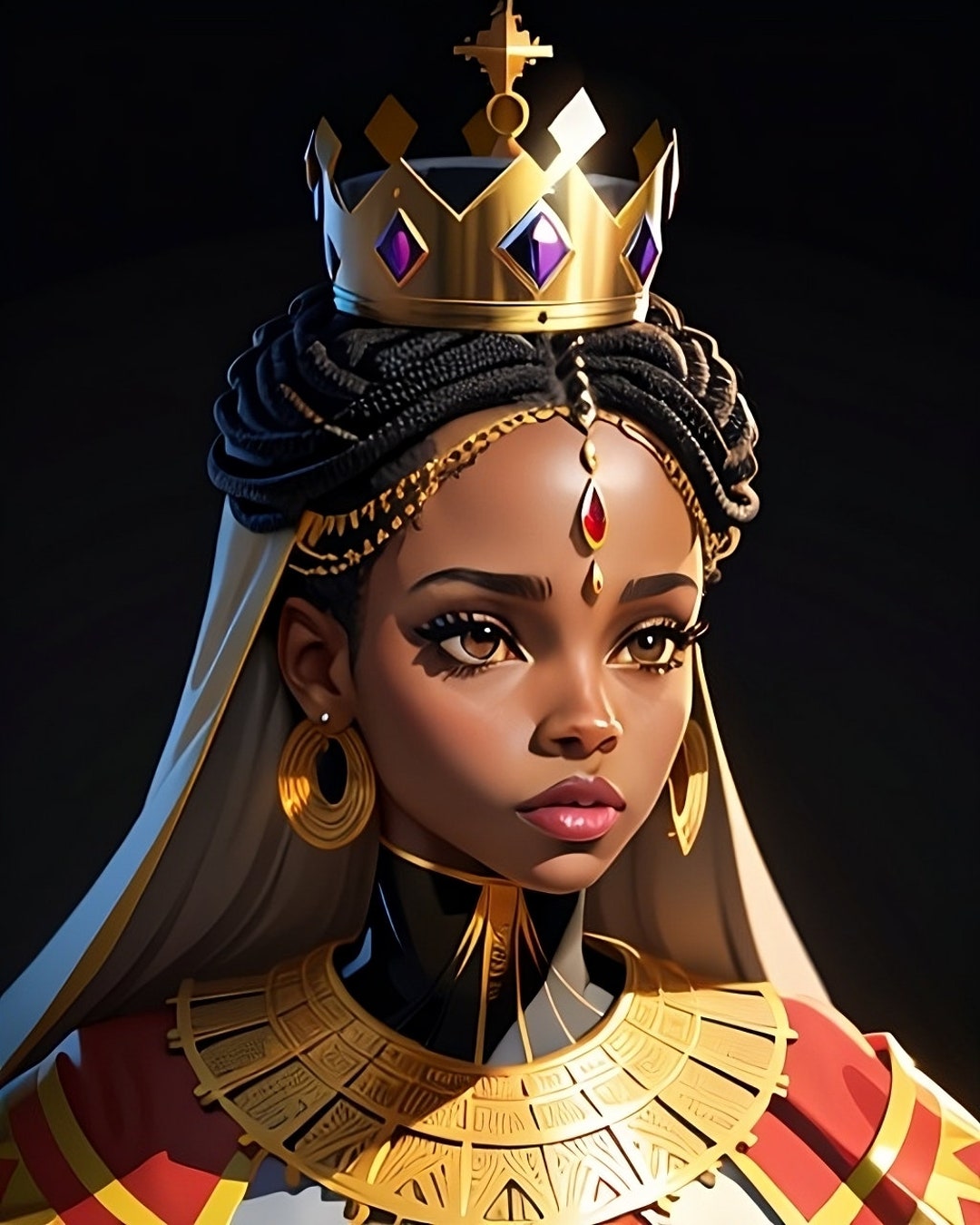 Regal Splendor Majestic Black Queen in Royal Attire and Crown - Etsy
