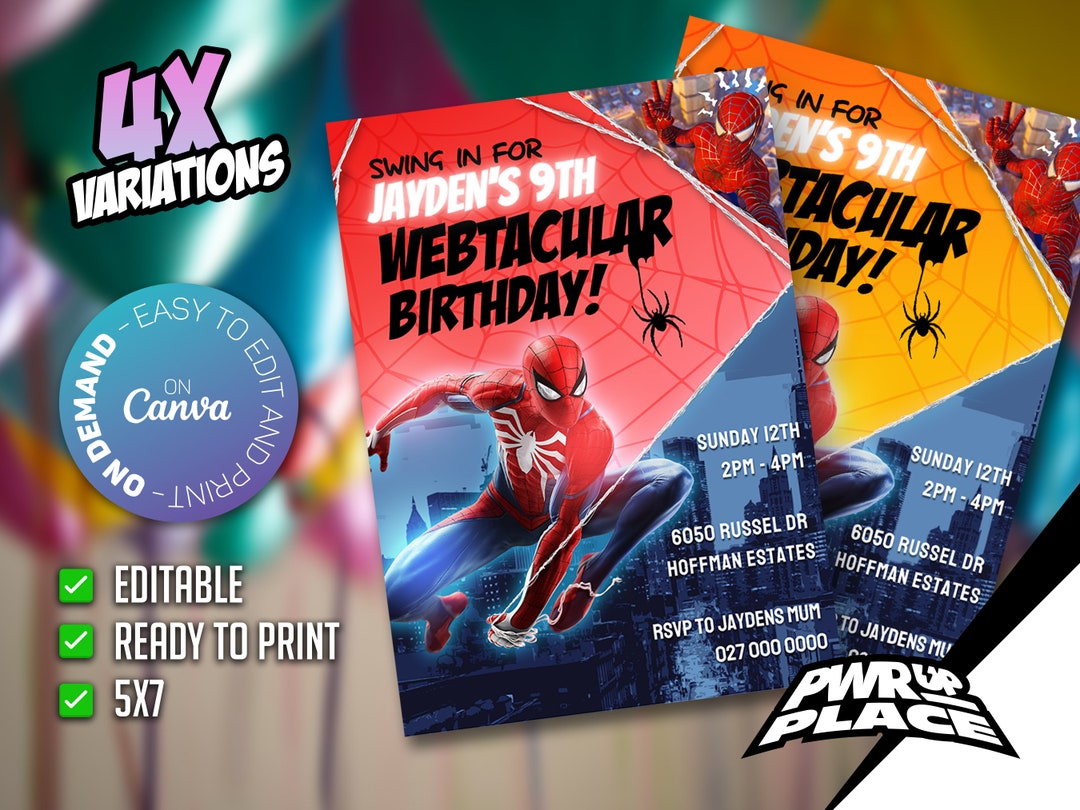 EDITABLE: Spiderman Birthday Party Invitation Template, Digital Kids ...