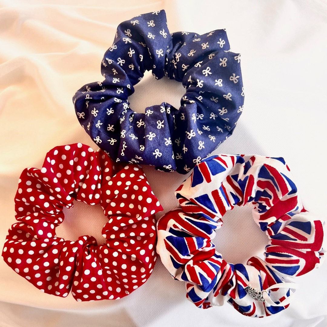 King Charles III Coronation SET OF 3 Union Jack Scrunchies, Detachable ...