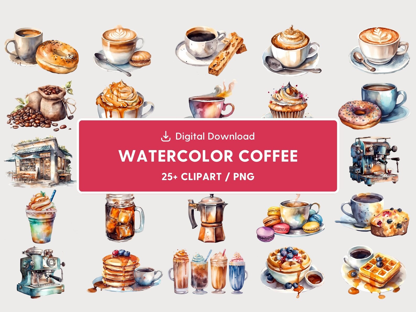 Watercolor Coffee Clipart Coffee Clipart Bundle: Over 25 - Etsy