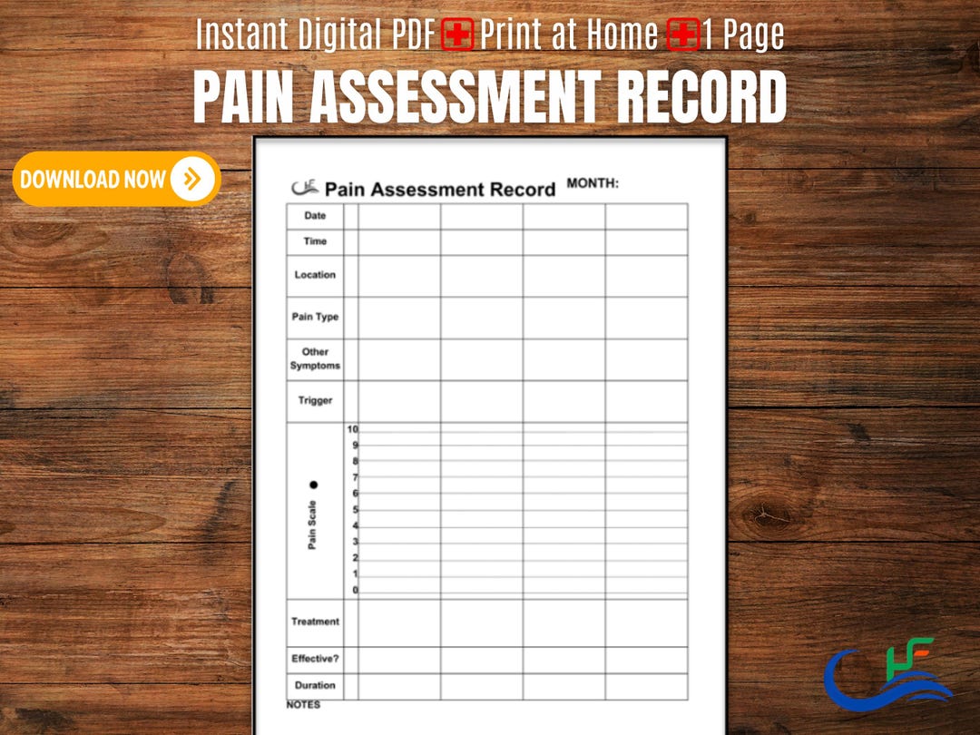 Daily Pain Assessment Record - Printable - Pain Symptom Tracker Log - Etsy