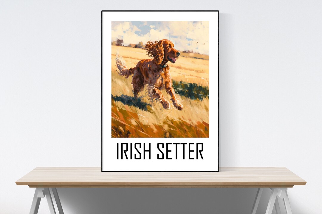 Irish Setter Running Through Field, Palette Knife Painting, Red Setter ...