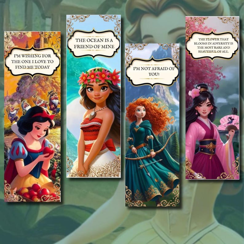 Disney Princess Bookmarks | Digital Download | 12 Unique Designs | 300 ...