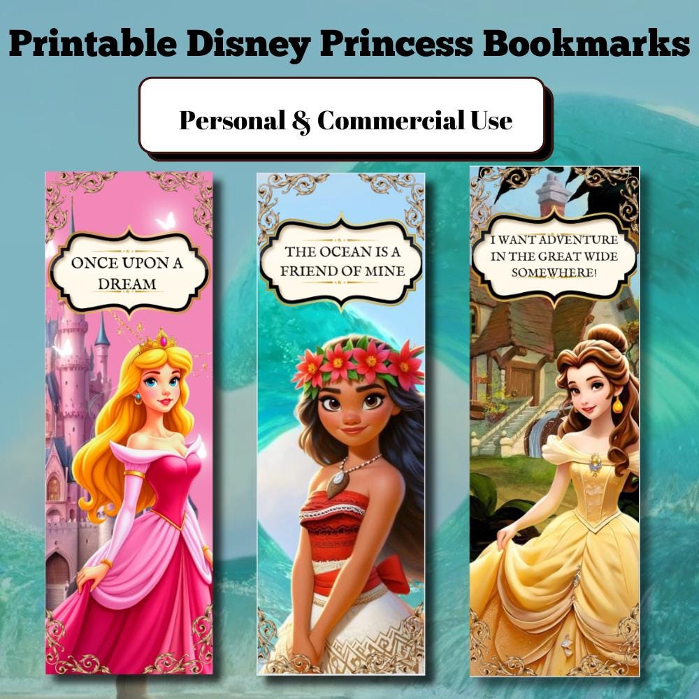 Disney Princess Bookmarks | Digital Download | 12 Unique Designs | 300 ...