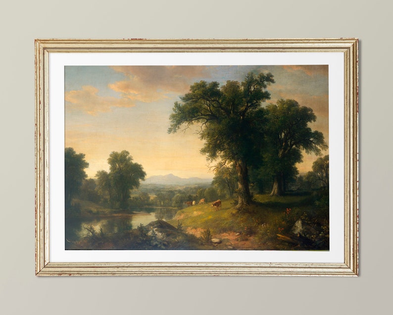 Pastoral Scene Vintage Art Idyllic Countryside Dusk Landscape Scene - Etsy
