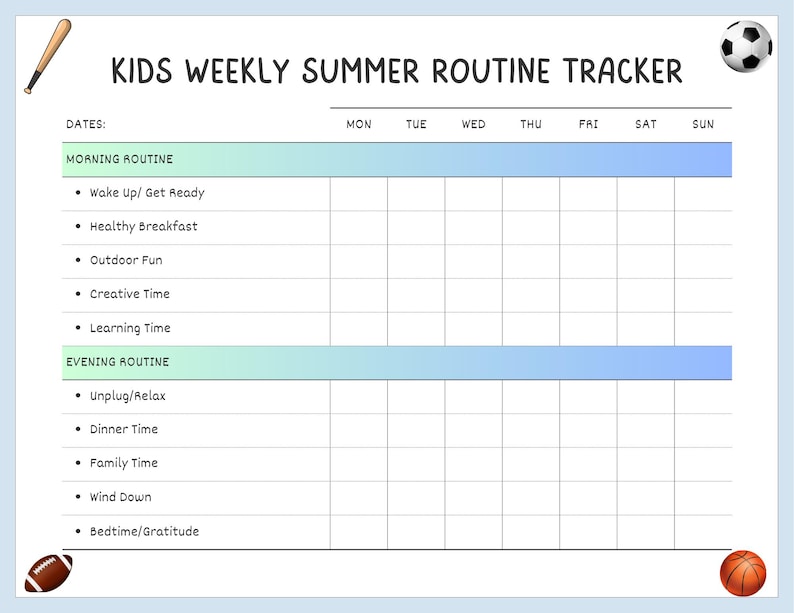 Kids Summer Routine Tracker - Etsy