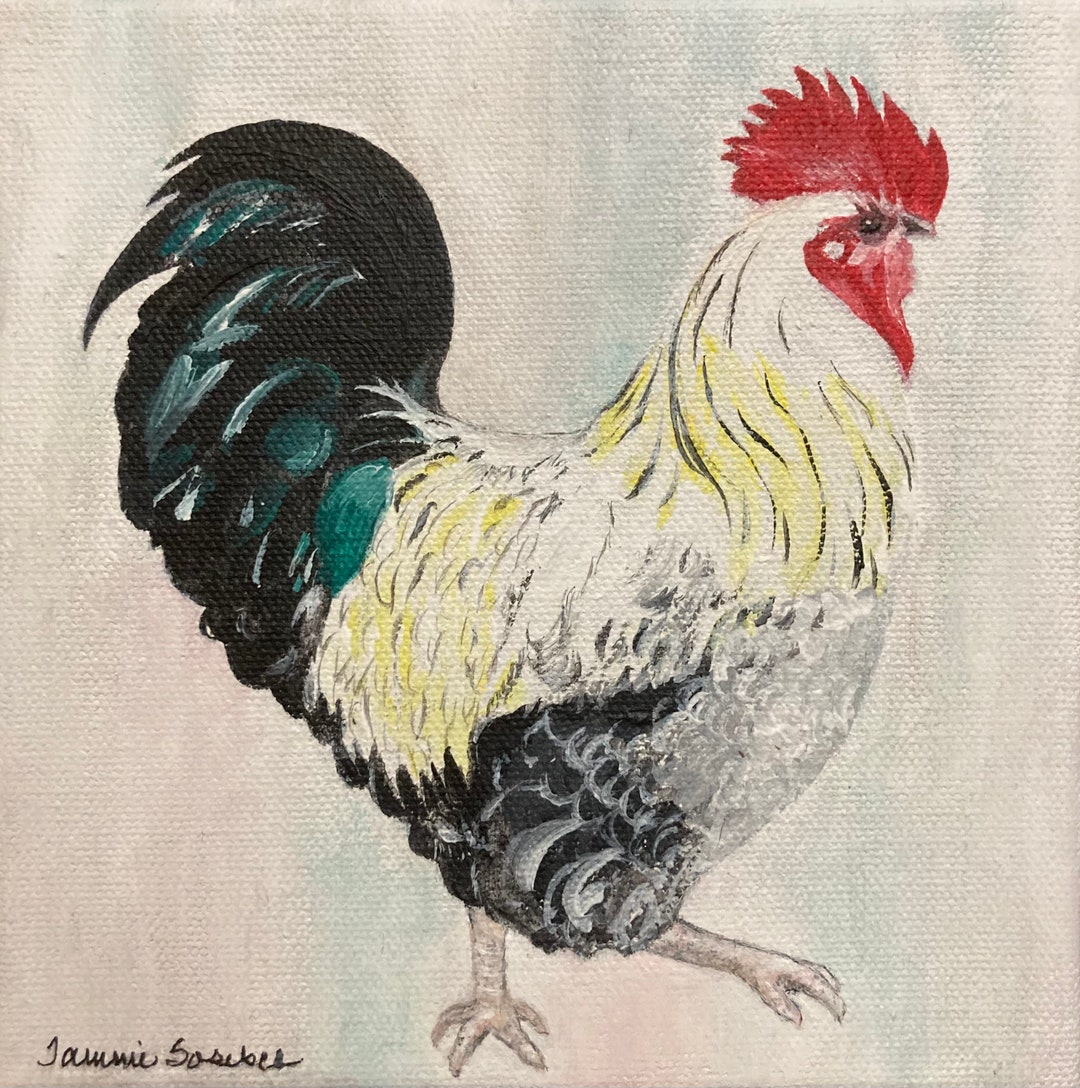 Original Acrylic Rooster on 3D 6x6x2 Canvas - Etsy