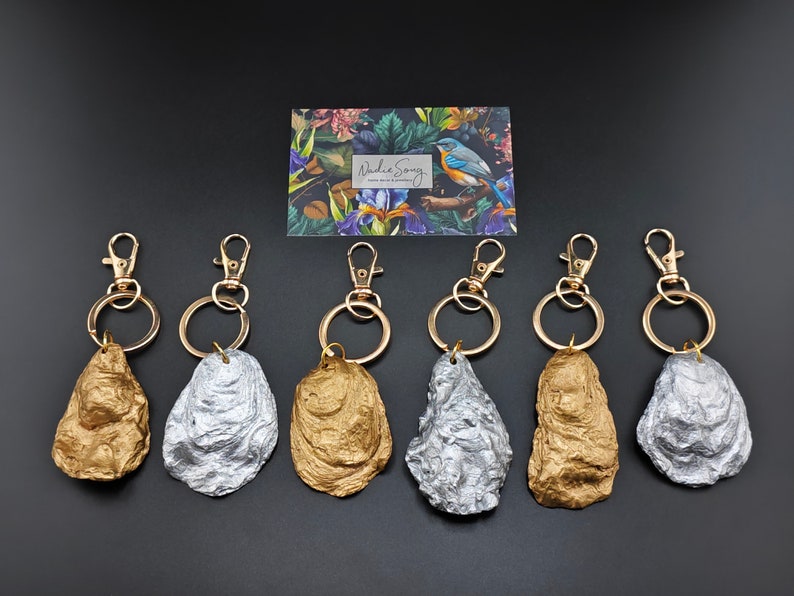Natural Oyster Shell Keyring Premium Gold or Silver Finish - Etsy