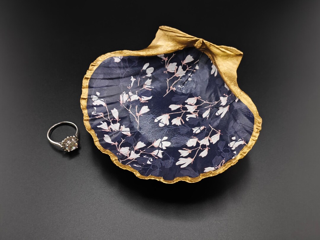 Natural XL Scallop Shell Trinket Dish, Jewellery, Premium Gold Finish ...