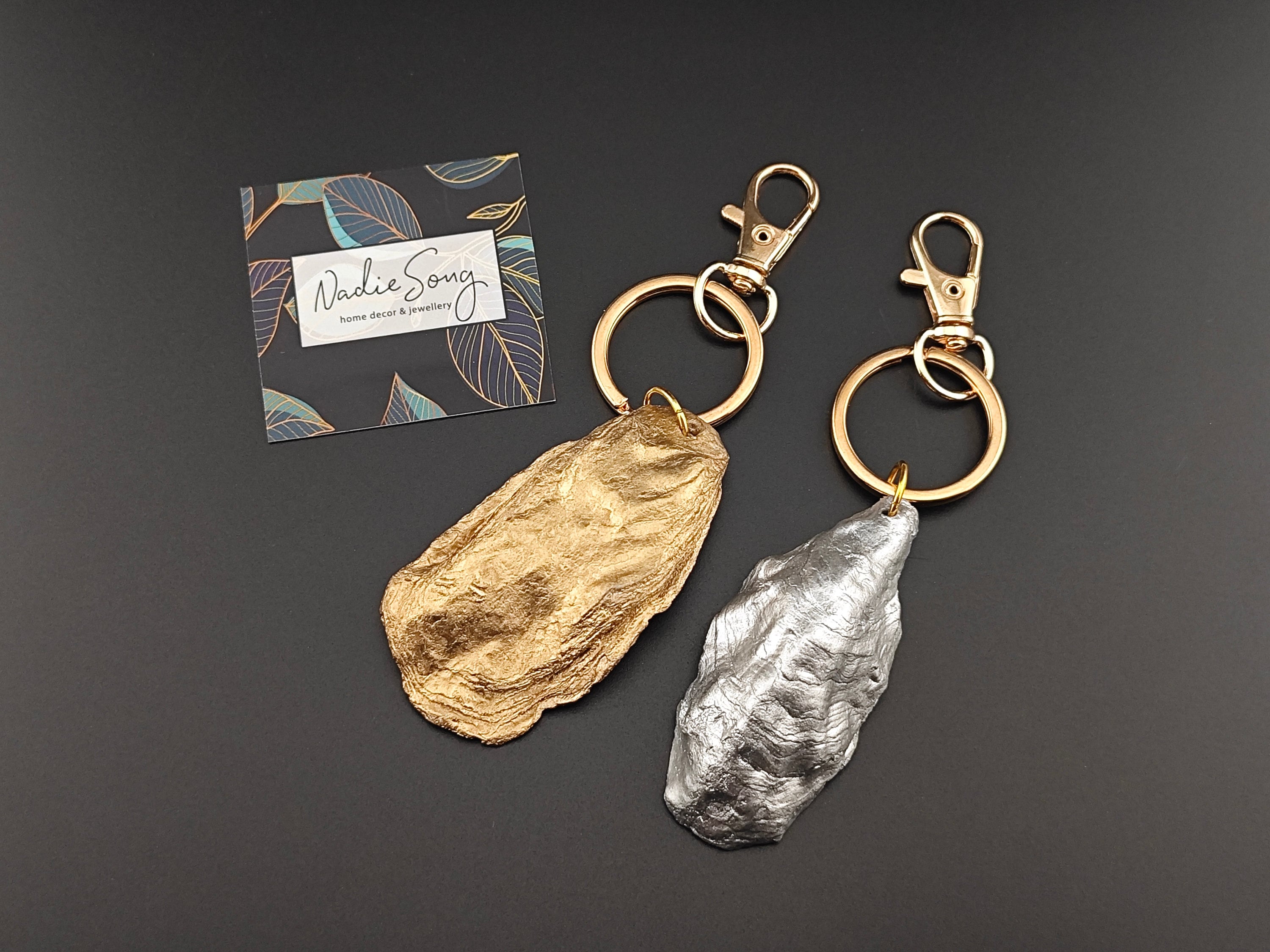 Natural Oyster Shell Keyring, Premium Gold or Silver Finish, Ideal Gift ...