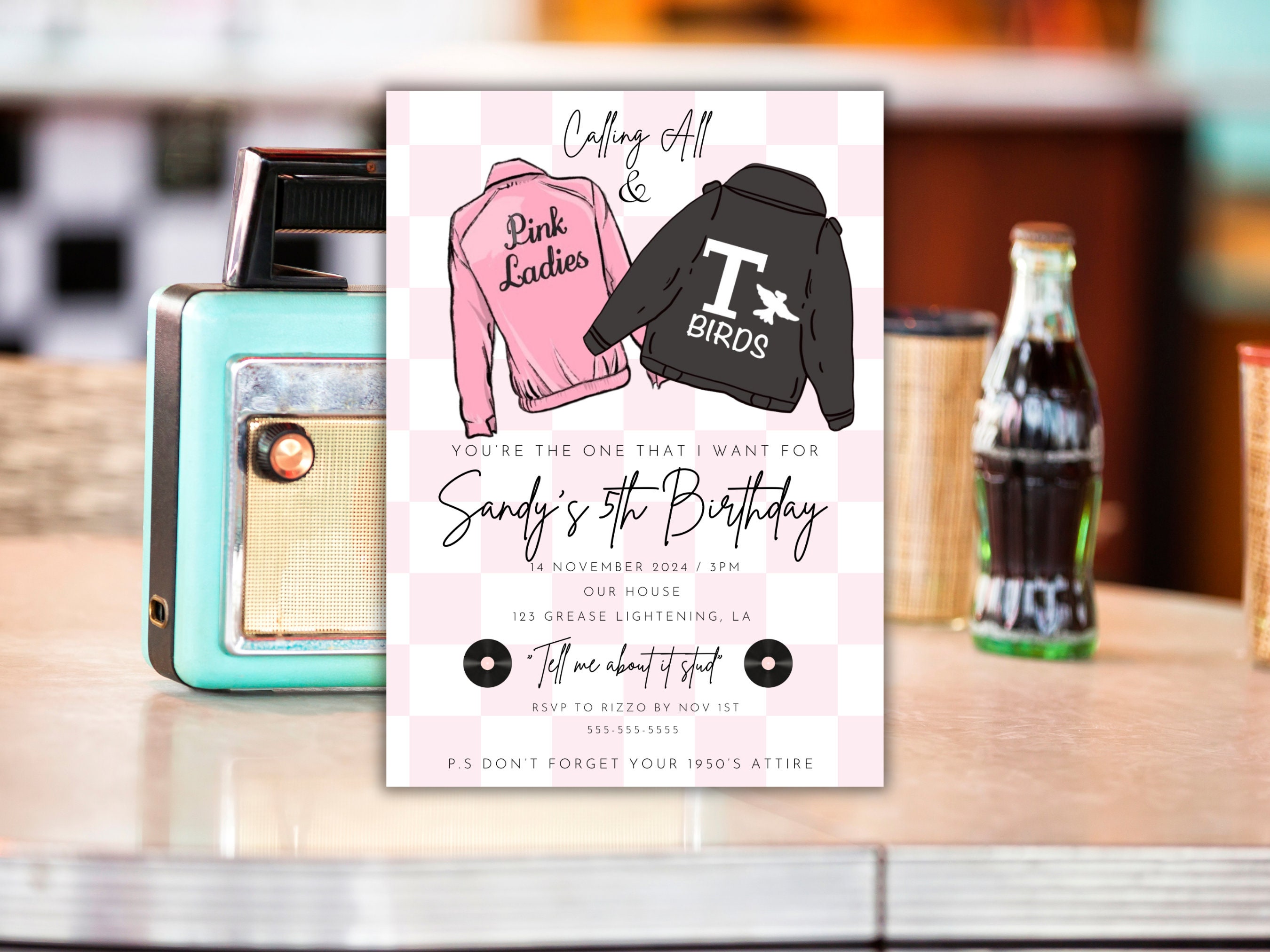 Grease Birthday Invitation, Pink Ladies Invitation, Children's Birthday ...