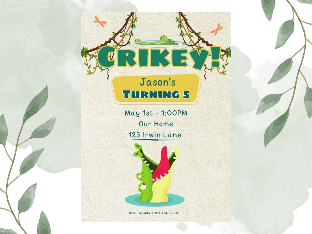 Crikey Reptile Birthday Invitation, Reptile Invitation, Children's ...