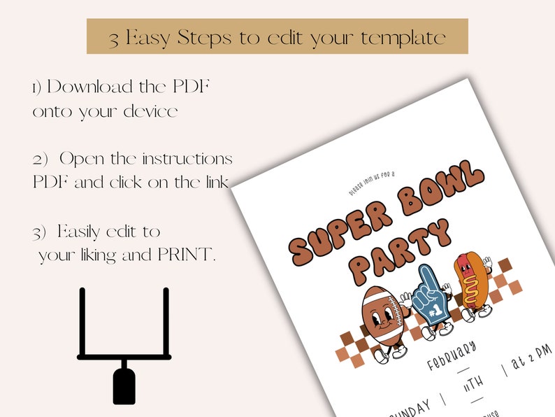 Editable Super Bowl Party Invitation, Superbowl Invitation, Football ...