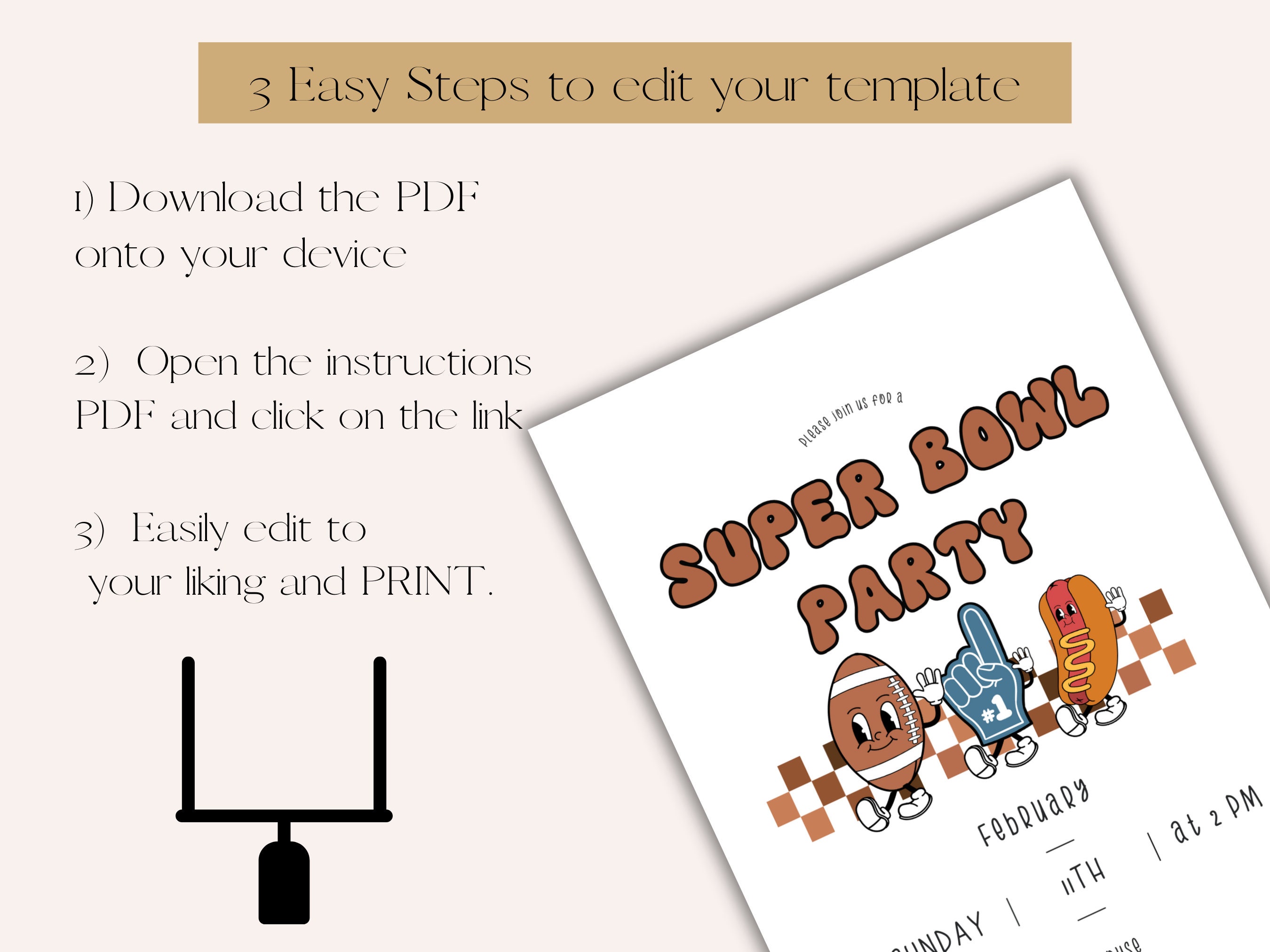 Editable Super Bowl Party Invitation, Superbowl Invitation, Football ...