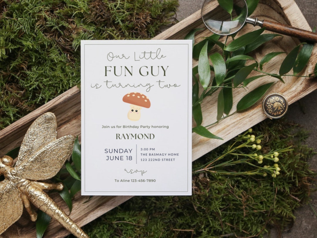 Fun-guy Birthday Invitation, Mushroom Invitation, Children's Birthday ...