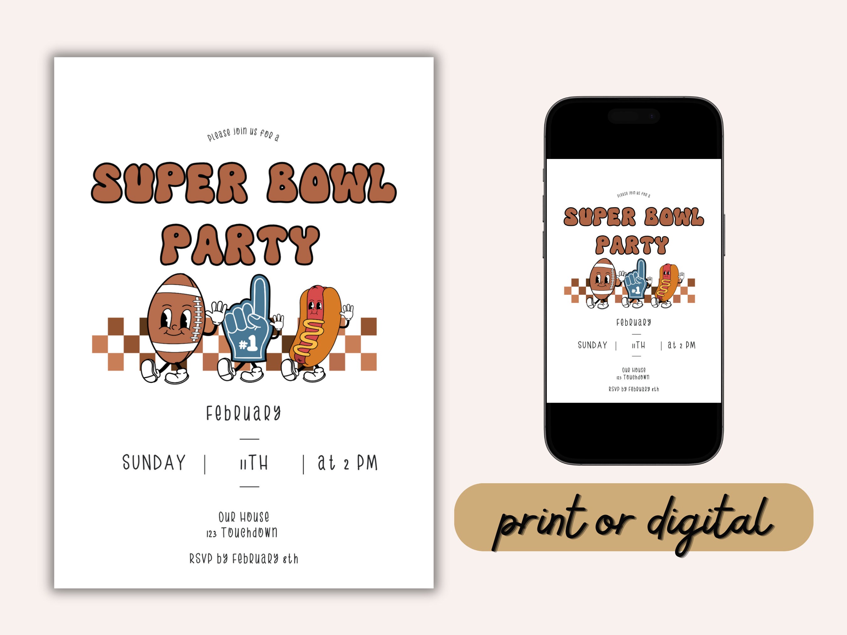 Editable Super Bowl Party Invitation, Superbowl Invitation, Football ...