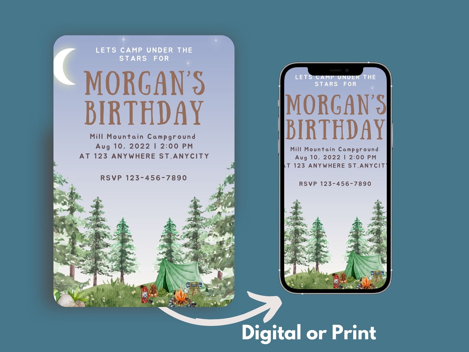 Camping Birthday Invitation, Camping Party Invitation Instant Download ...