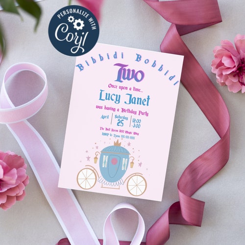 Bibbidi Bobbidi Two Birthday Invitation Cinderella Invite - Etsy