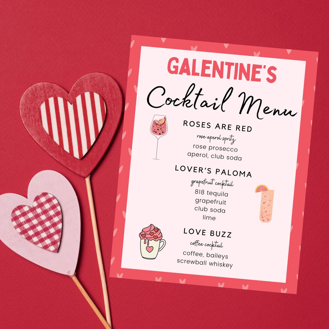 Galentine's Bar Menu Template, Signature Drink Cocktail Menu Editable ...