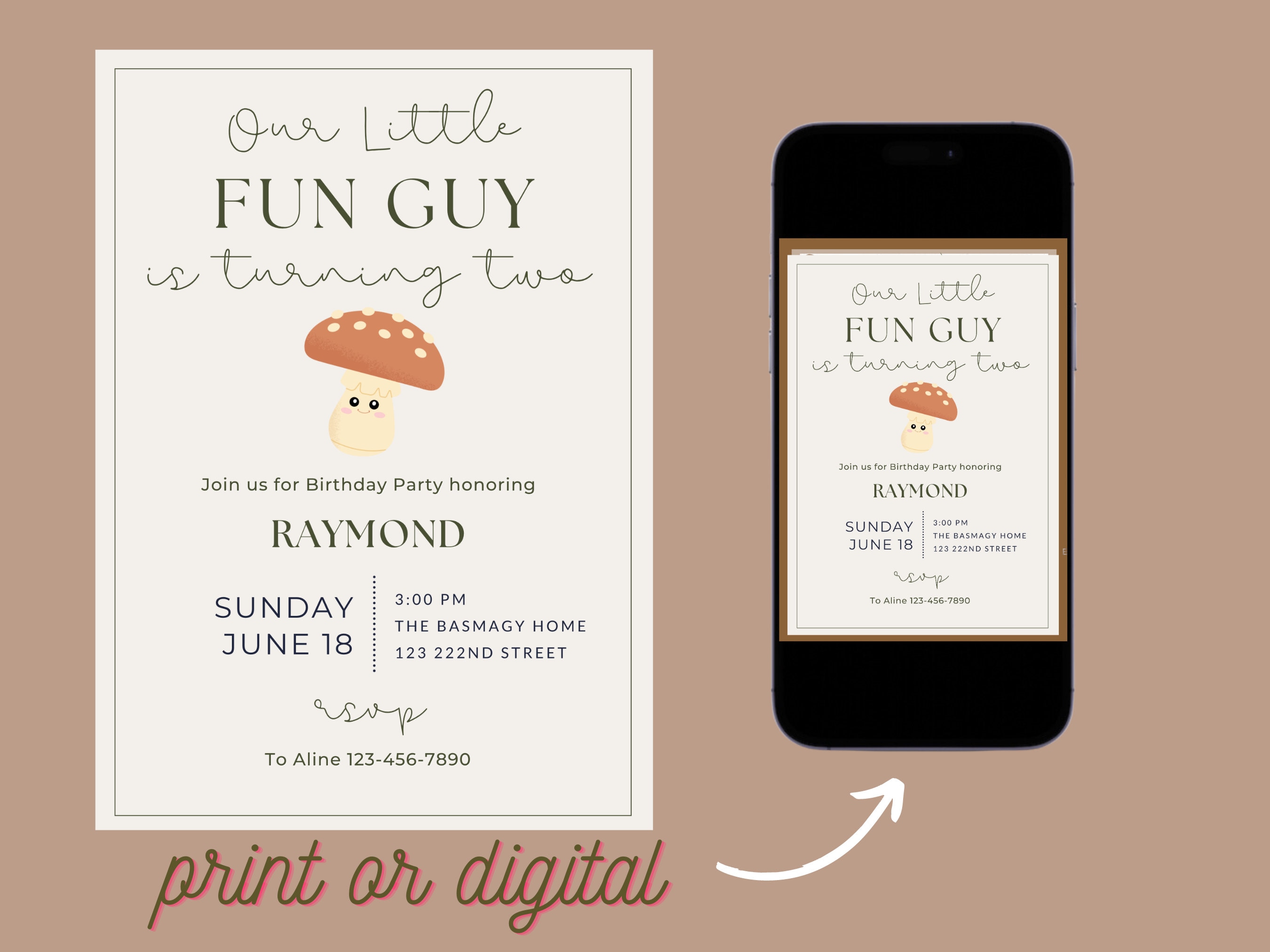 Fun-guy Birthday Invitation, Mushroom Invitation, Children's Birthday ...