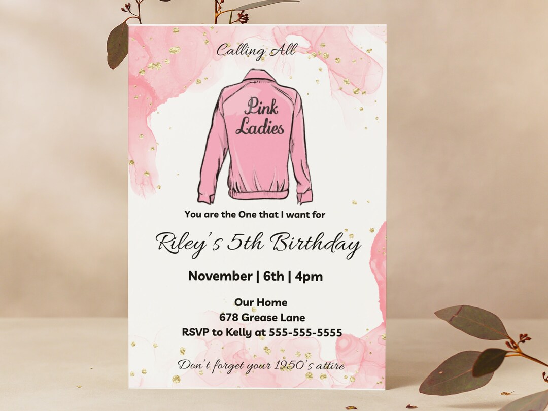 Grease Birthday Invitation, Pink Ladies Invitation, Children's Birthday ...