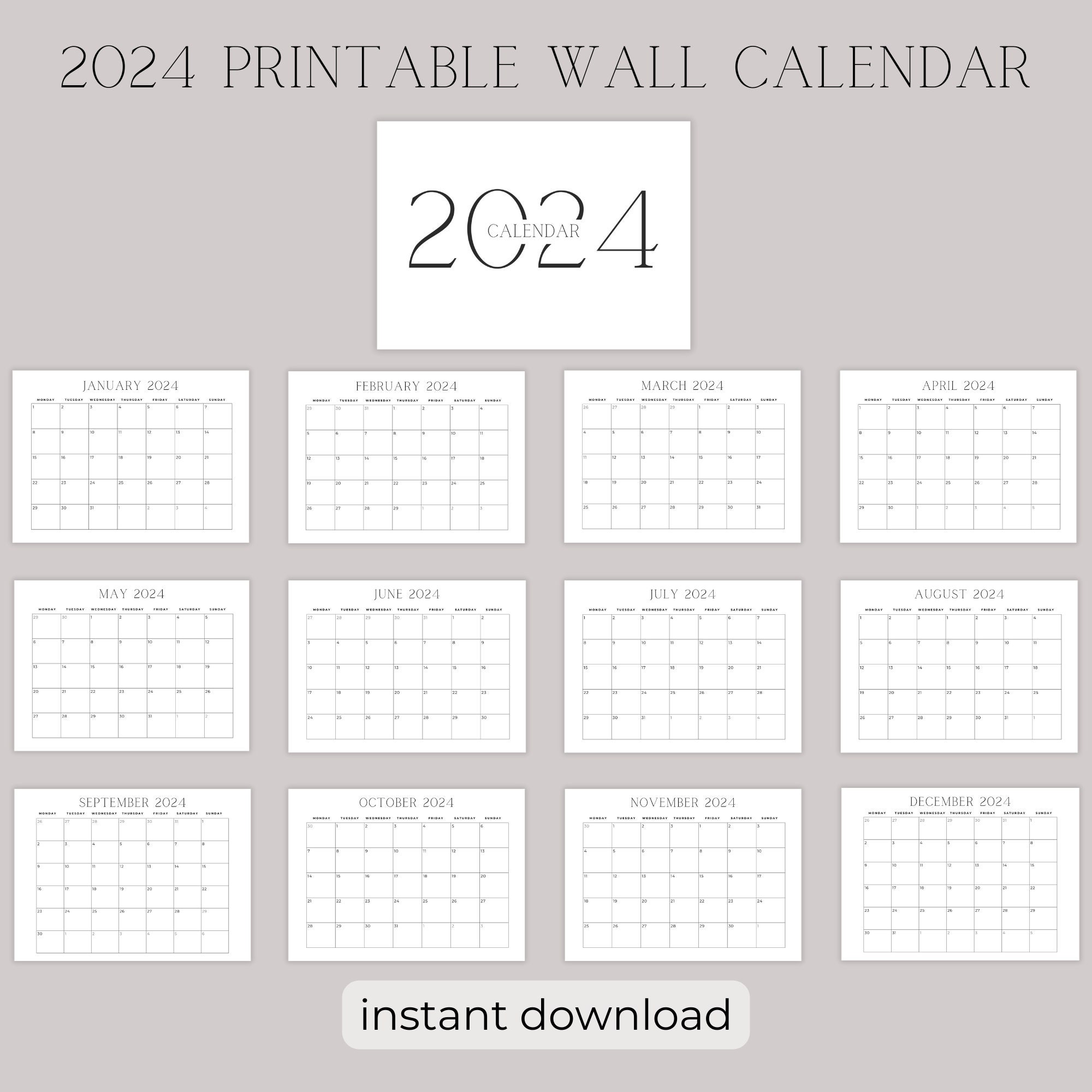 2024 Wall Calendar 2024 Monthly Planner Landscape Minimalist Monthly ...