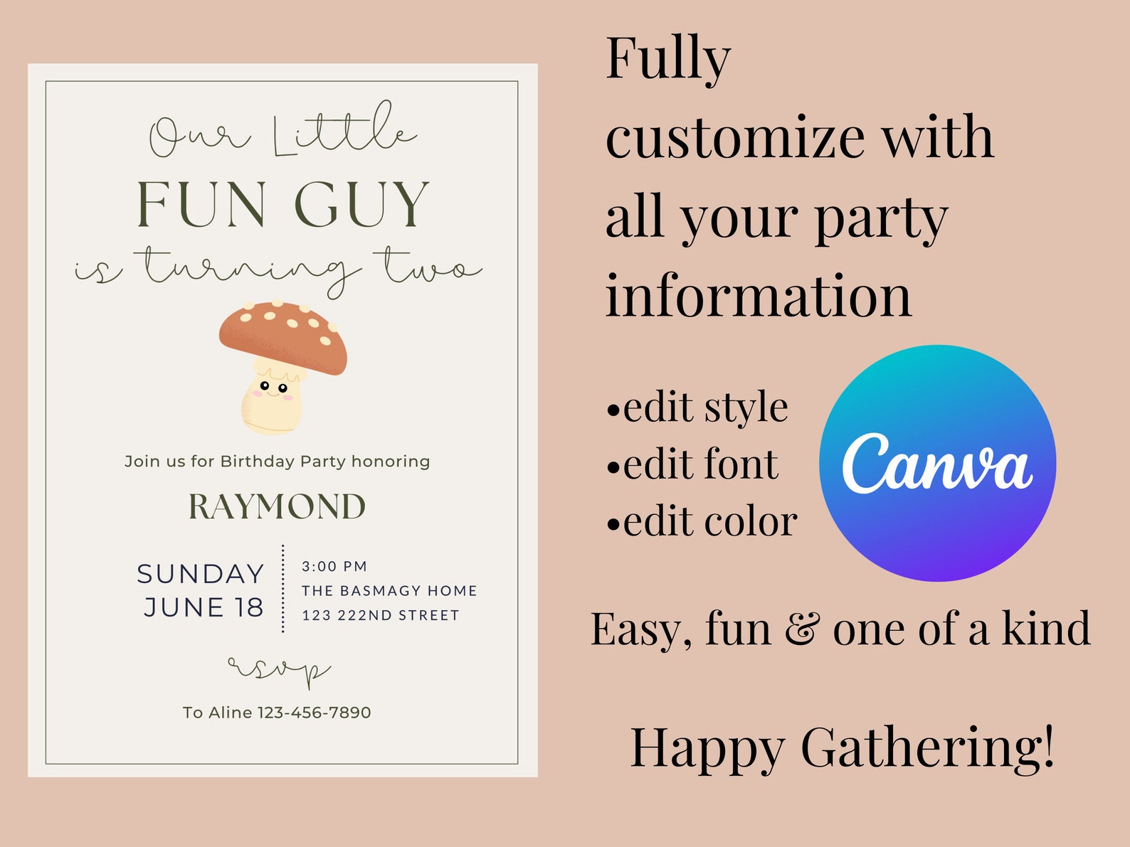 Fun-guy Birthday Invitation, Mushroom Invitation, Children's Birthday ...