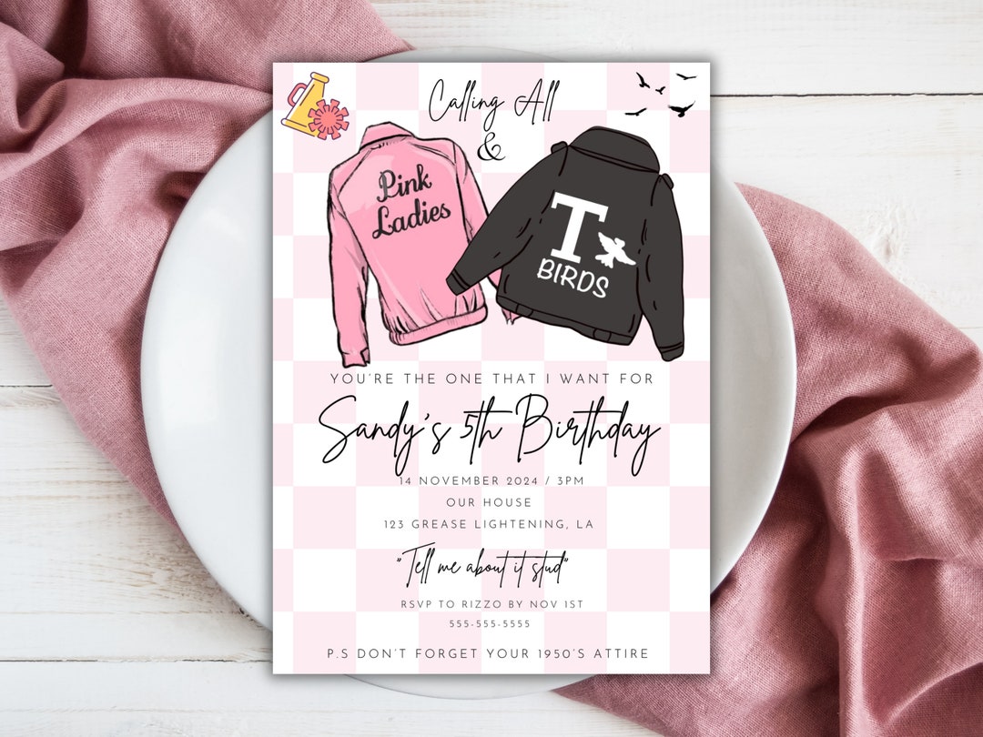Grease Birthday Invitation Pink Ladies Invitation - Etsy