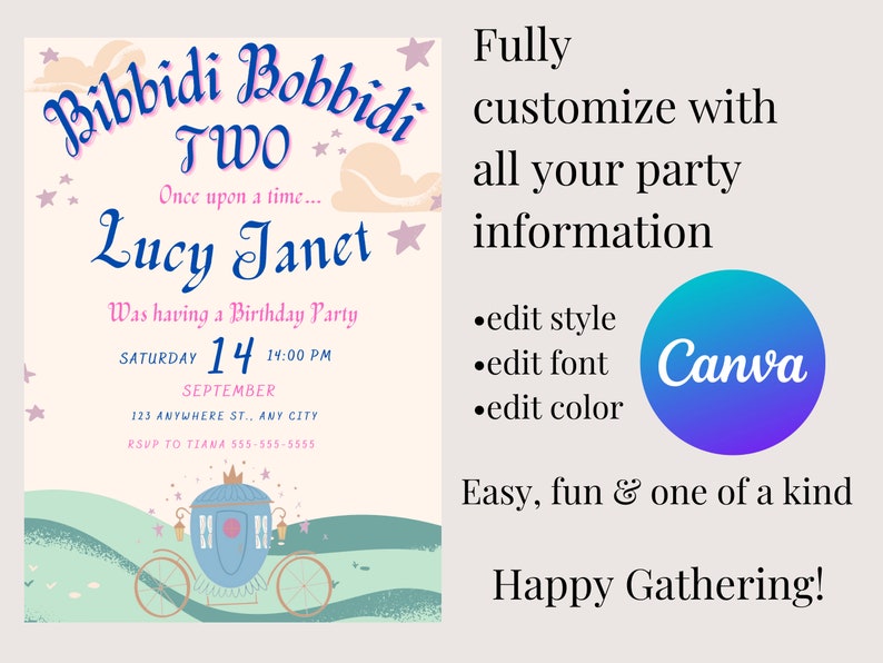 Bibbidi Bobbidi Two Birthday Invitation Second Birthday - Etsy
