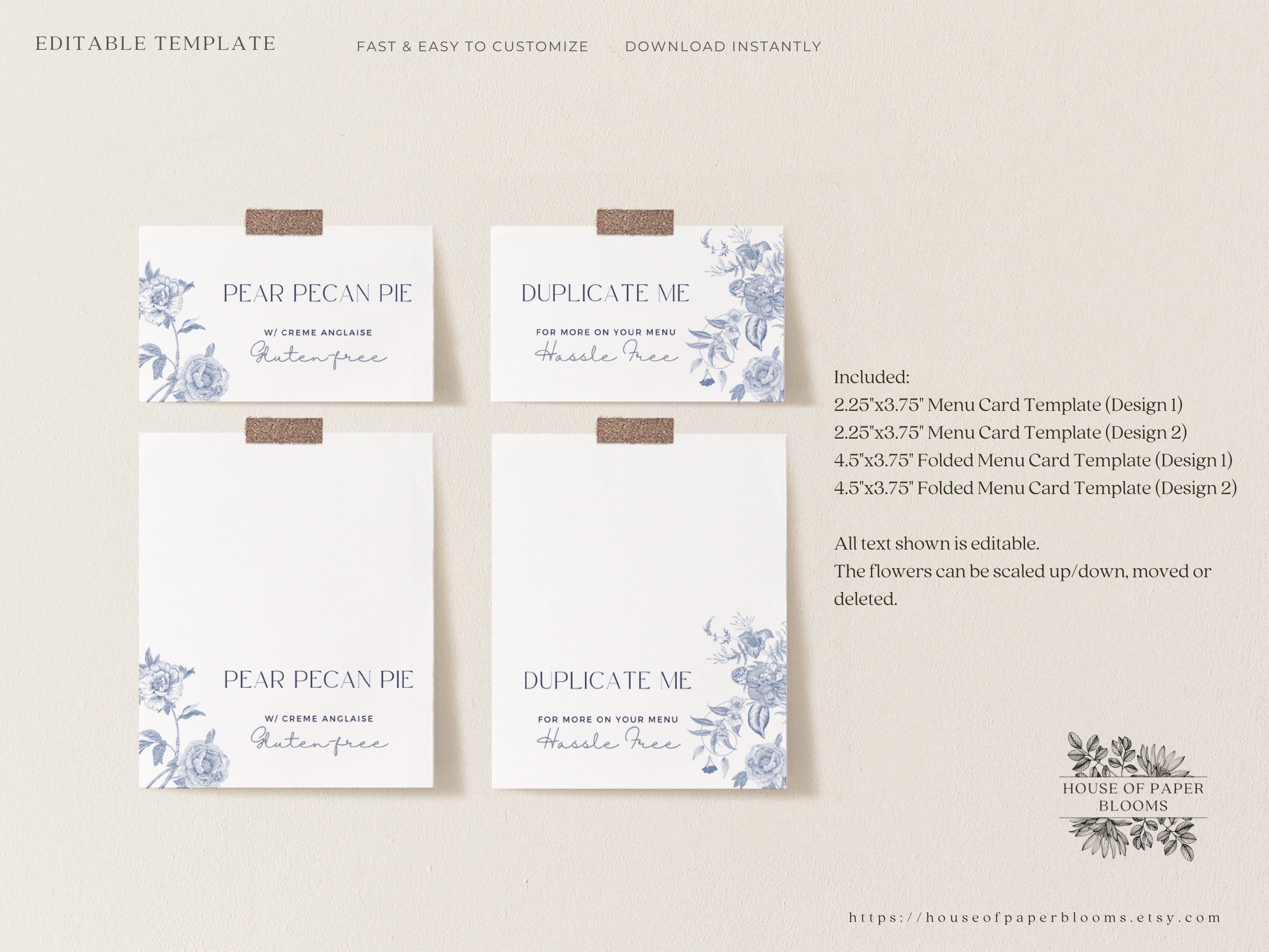Dusty Blue Floral Buffet Menu Card Floral Tented Menu Baby Shower Food ...