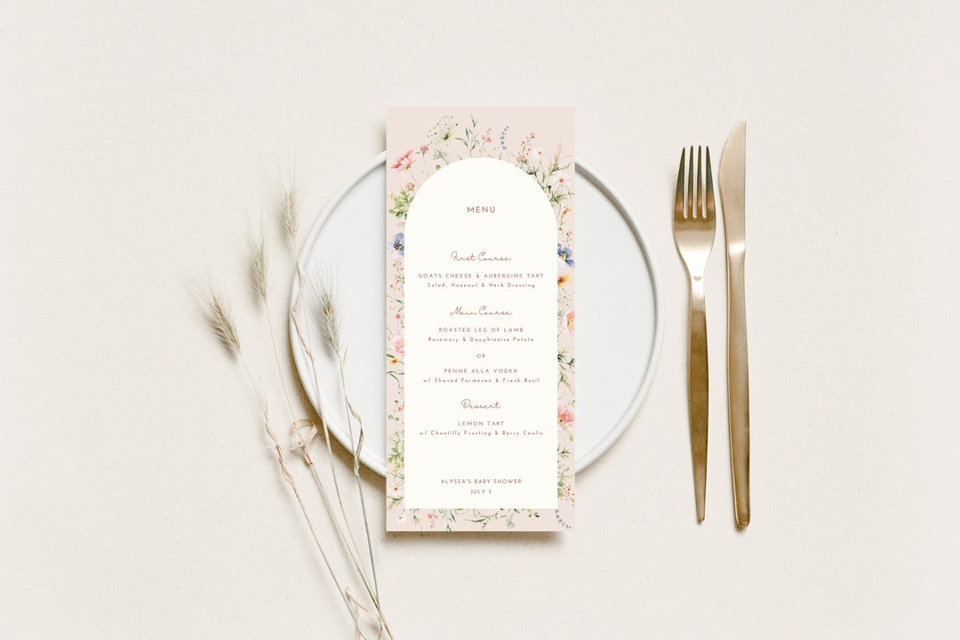 Pink Floral Menu Card Baby in Bloom Girl Baby Shower Menu Template Pink ...