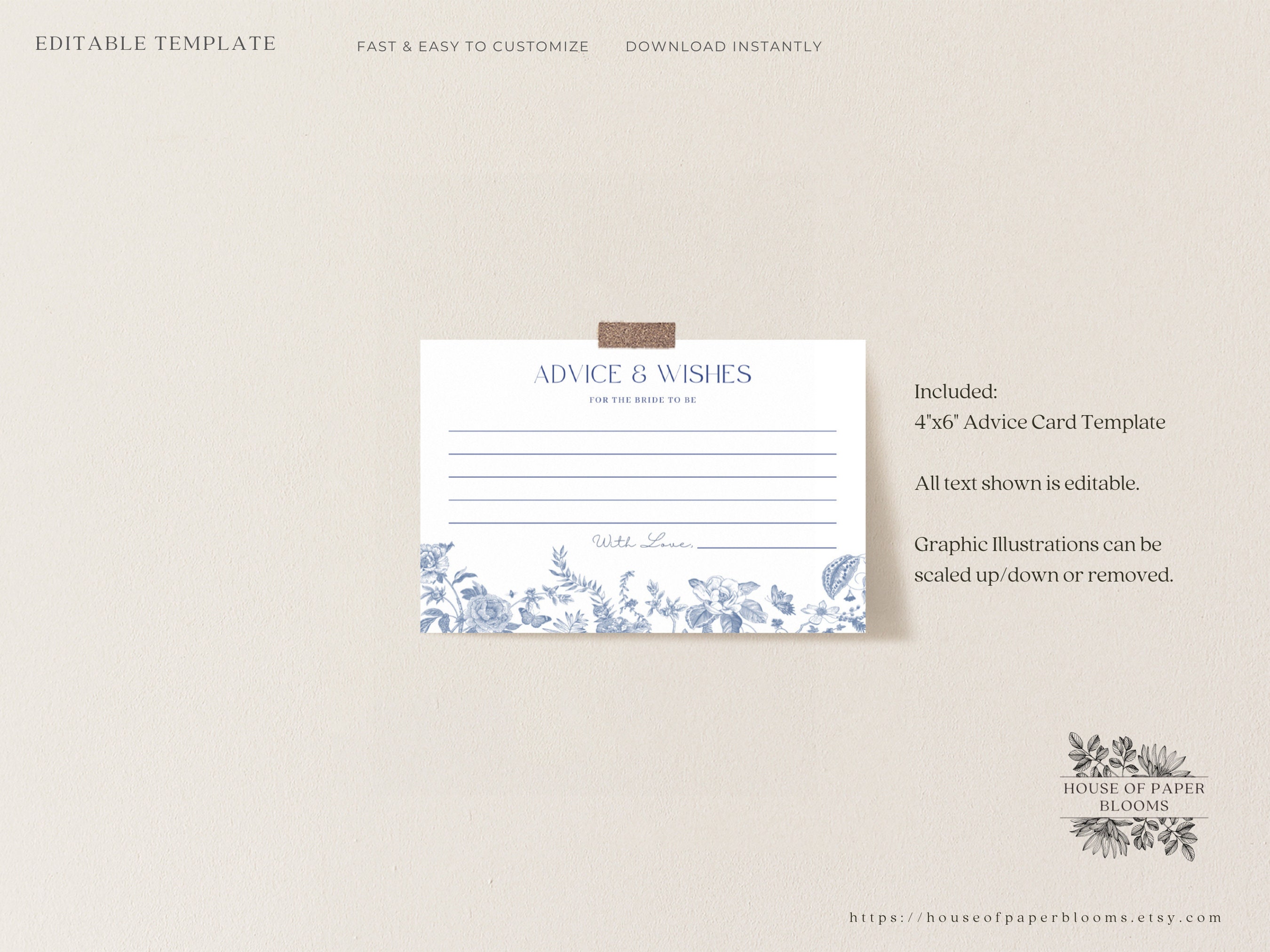 Dusty Blue Bridal Advice Card 4x6 Advice Card Elegant Bridal Shower ...