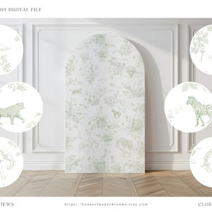 Toile De Jouy Backdrop Elegant Sage Green Floral Toile Baby Shower