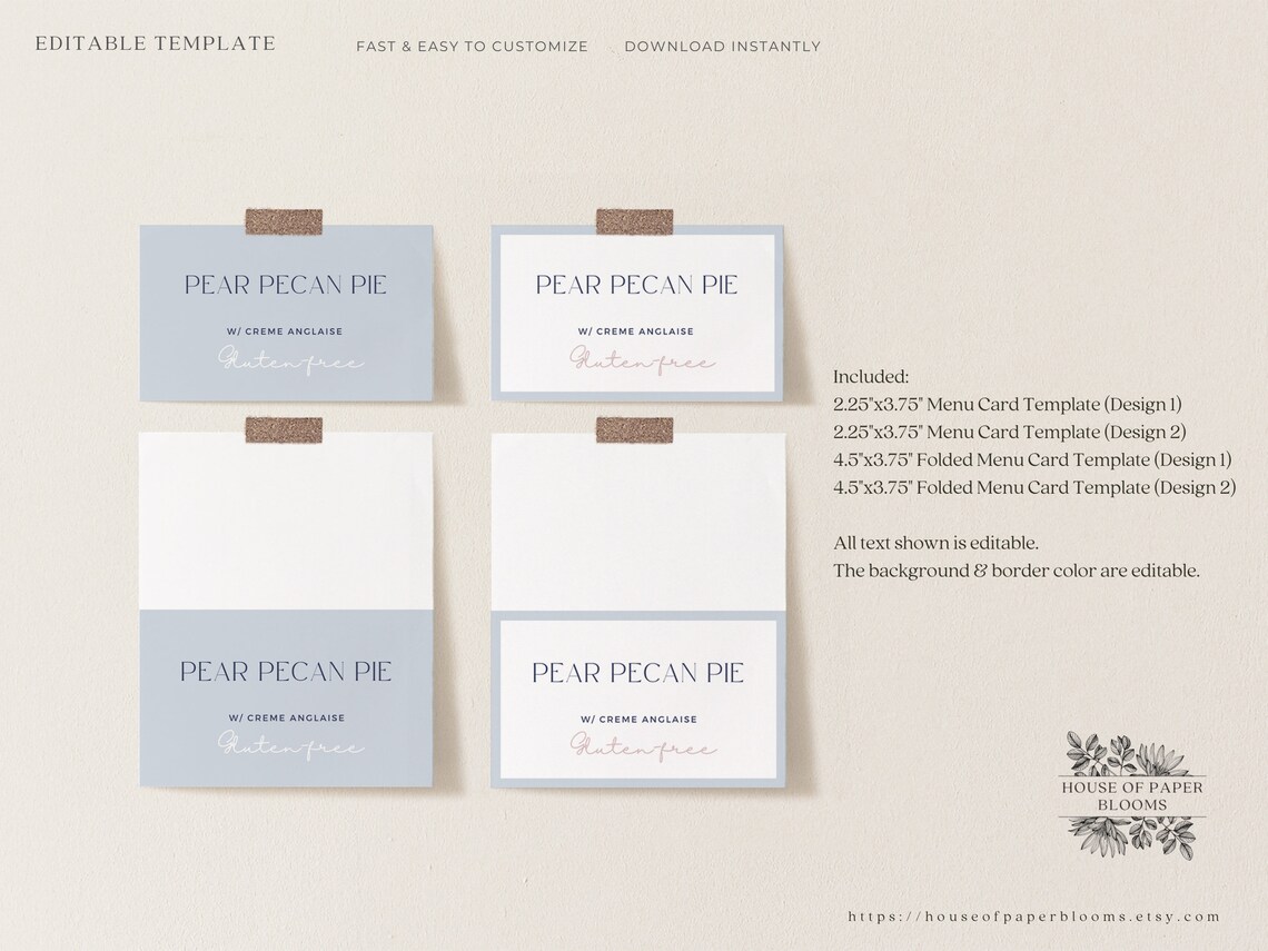 Soft Blue Border Buffet Menu Tent Card Single and Tented Card Baby ...