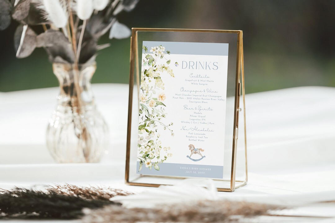 Dusty Blue Menu Placecard & Drinks Menu Card | Printable Editable ...