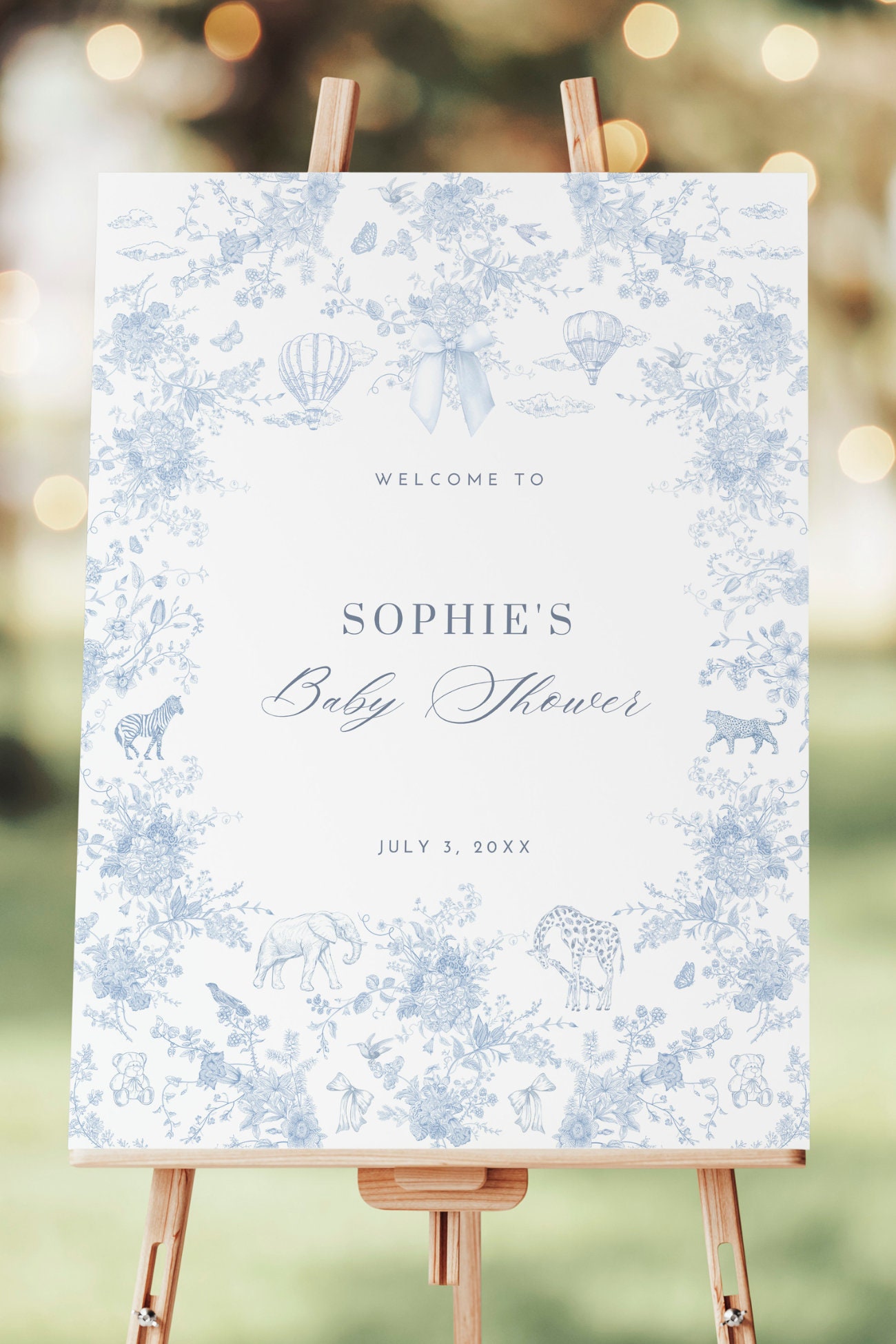 Floral Toile Baby Shower Welcome Sign Elegant Baby Boy Shower Sign ...