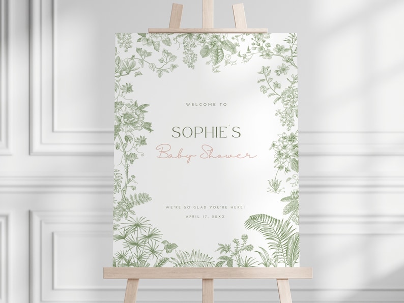 Sage Green Baby Shower Welcome Sign Floral Garden Party Decor Gender ...