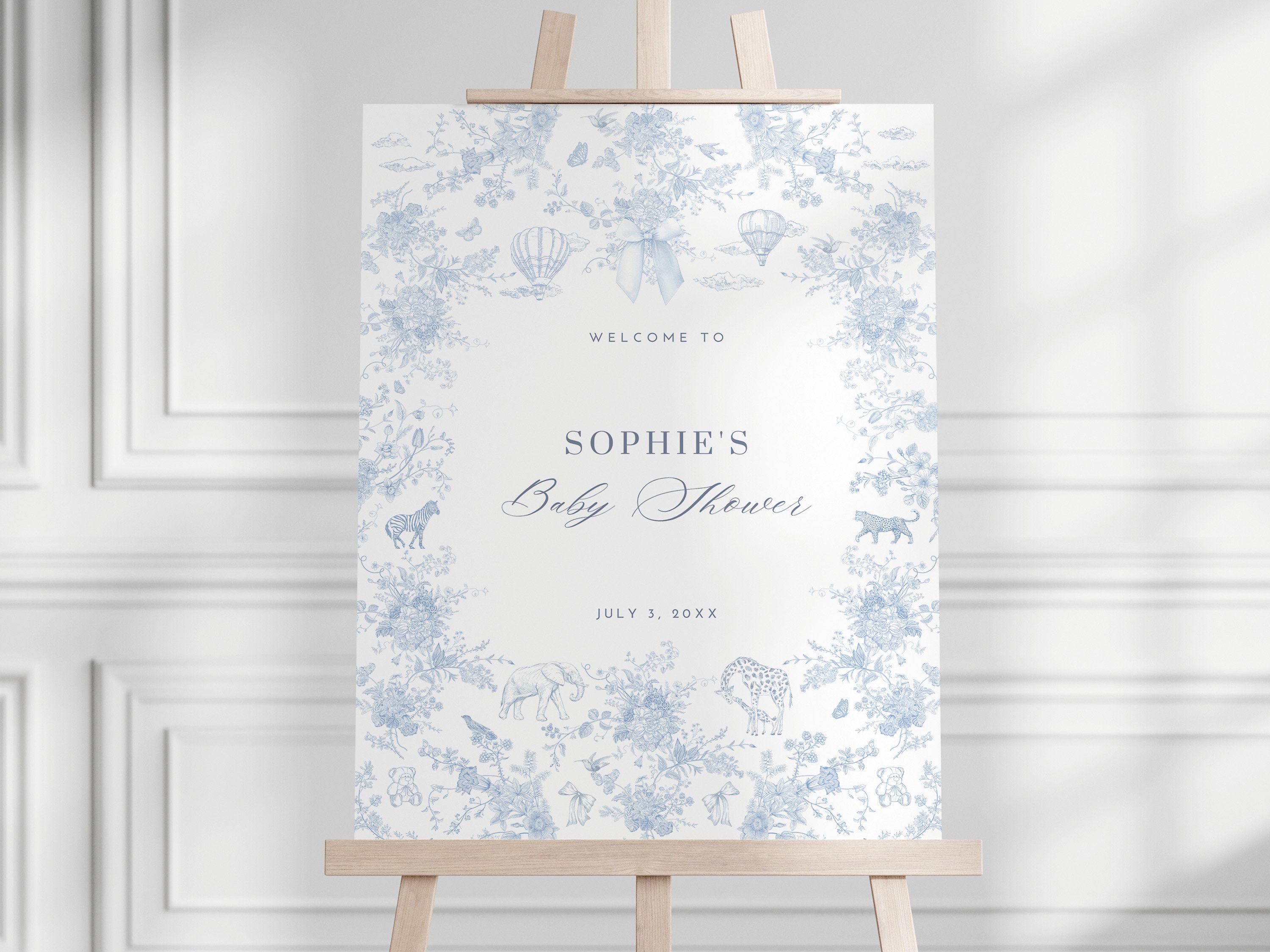 Floral Toile Baby Shower Welcome Sign Elegant Baby Boy Shower Sign ...