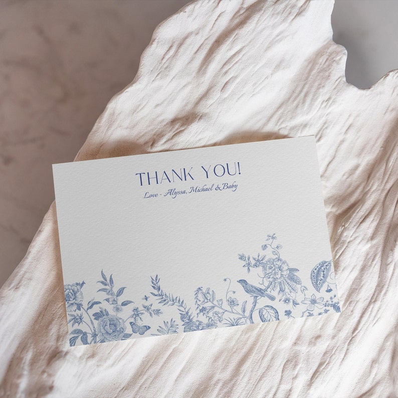Dusty Blue Toile Thank You Card Chinoiserie Thank You Card Editable ...