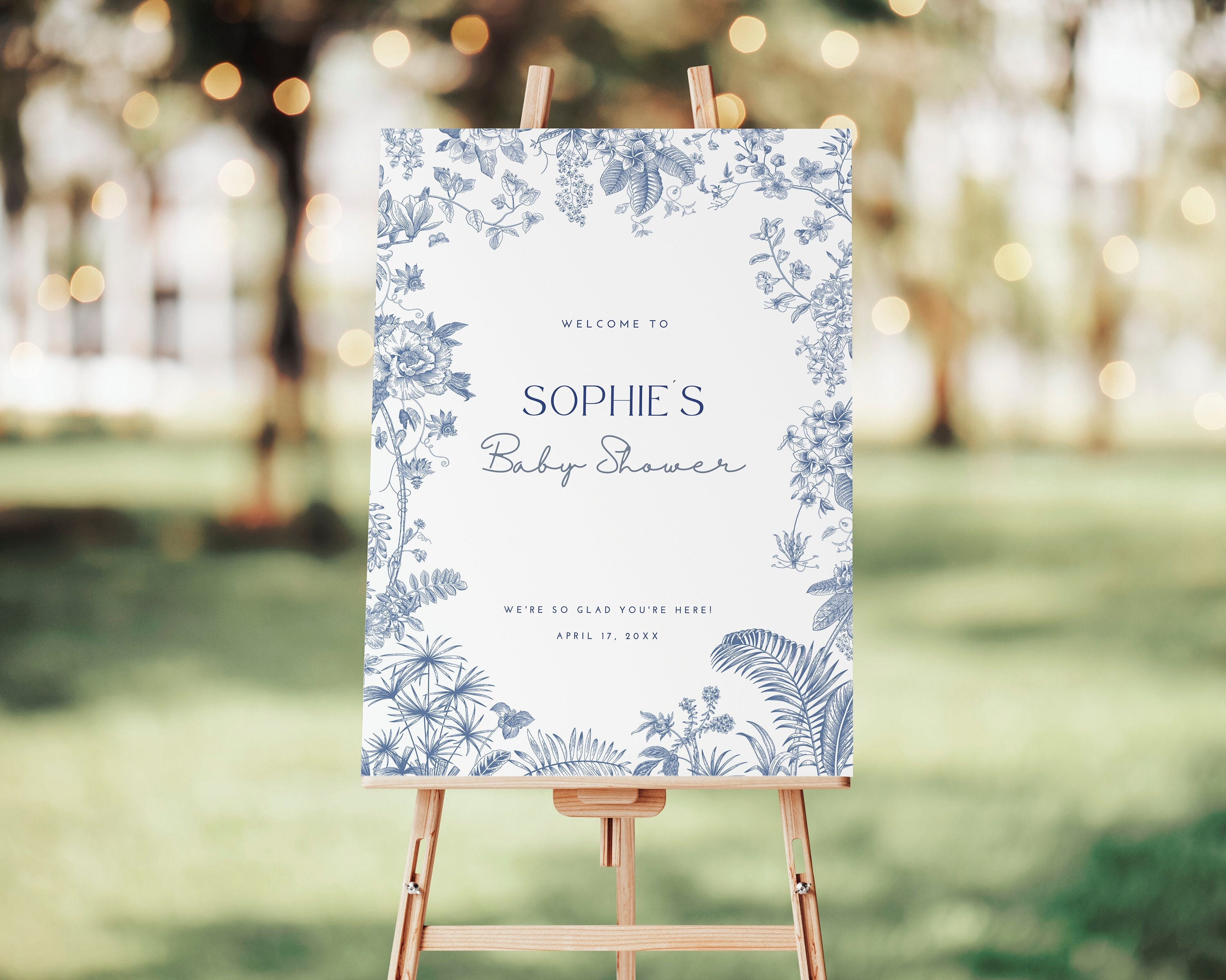 Dusty Blue Chinoiserie Baby Shower Welcome Sign Template Size 18x24 ...