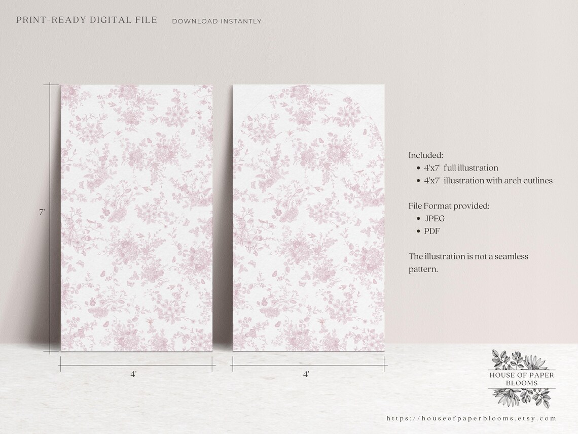 Pink Floral Toile Pattern Printable Party Decoration Backdrop Vintage ...