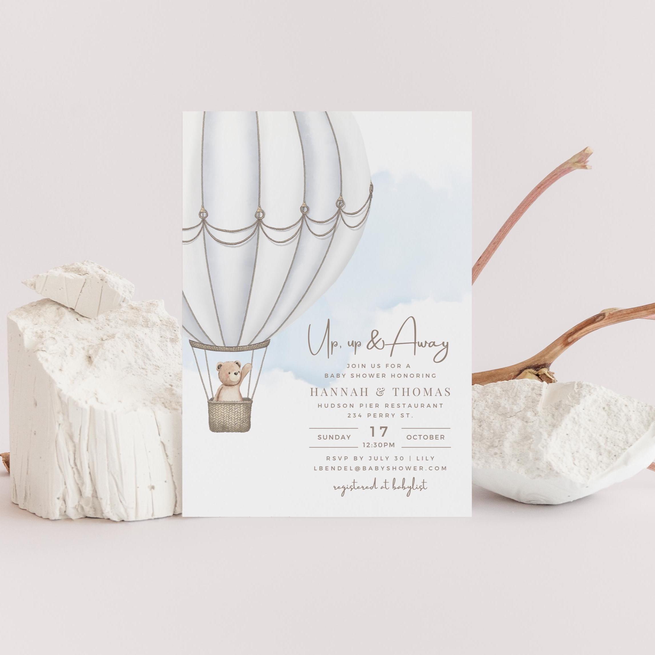 Hot Air Balloon Baby Shower Invitation Template Digital Download ...